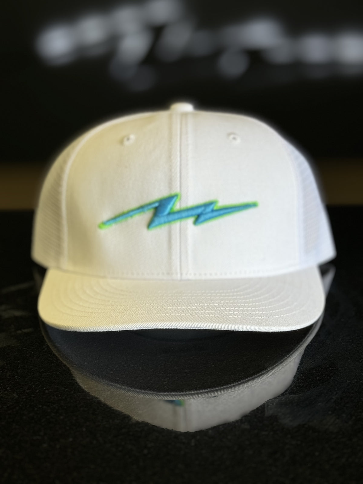 All White with Teal Bolt SnapBack — Pauer Sports